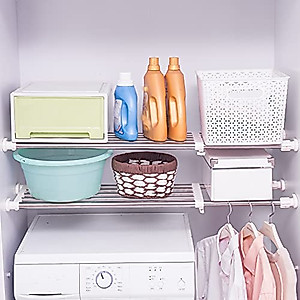 Hershii Expandable Closet Tension Shelf Rod Adjustable Storage Rack Heavy Duty DIY Organizer Divider for Wardrobe Cupboard Kitchen Bathroom