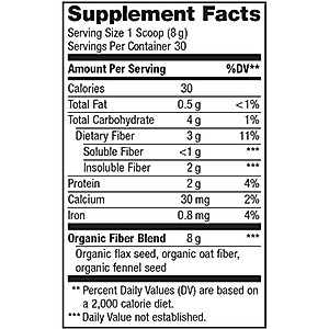 Renew Life Adult Daily Digestive Organic Prebiotic Fiber, Plant-Based Omega-3, Soluble & Insoluble Fiber Powder, Helps Reduce Constipation, Gas, & Bloating, 8.5 Oz