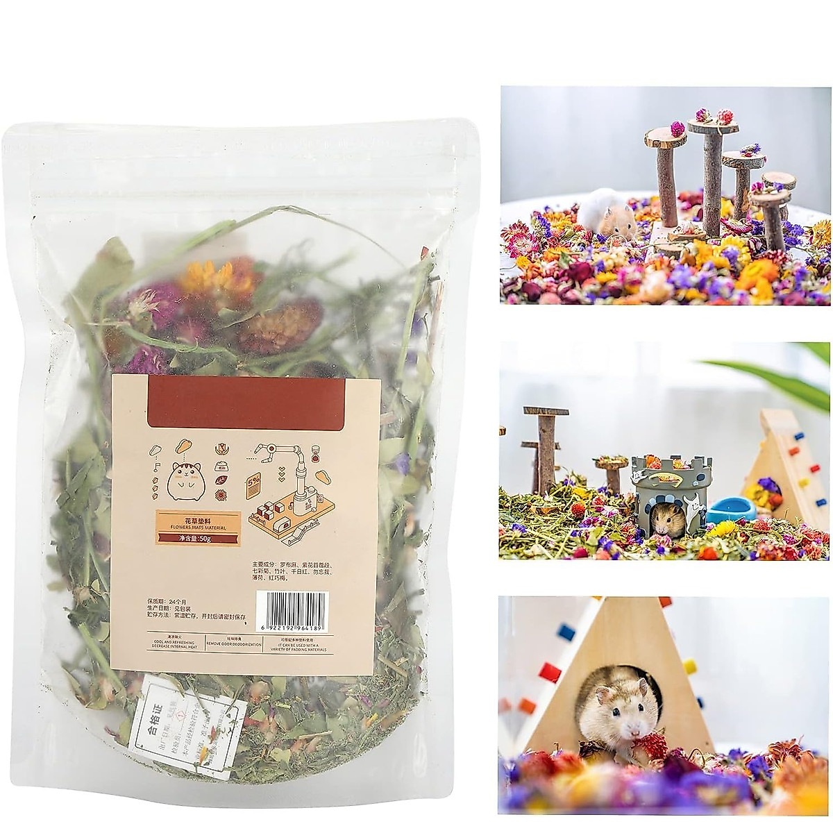 GLOGLOW Small Pet Bedding, Dried Flowers Plants Padding for Squirrels Guinea Pigs Rabbits Chinchillas Hamsters Gerbils(100g) Treats