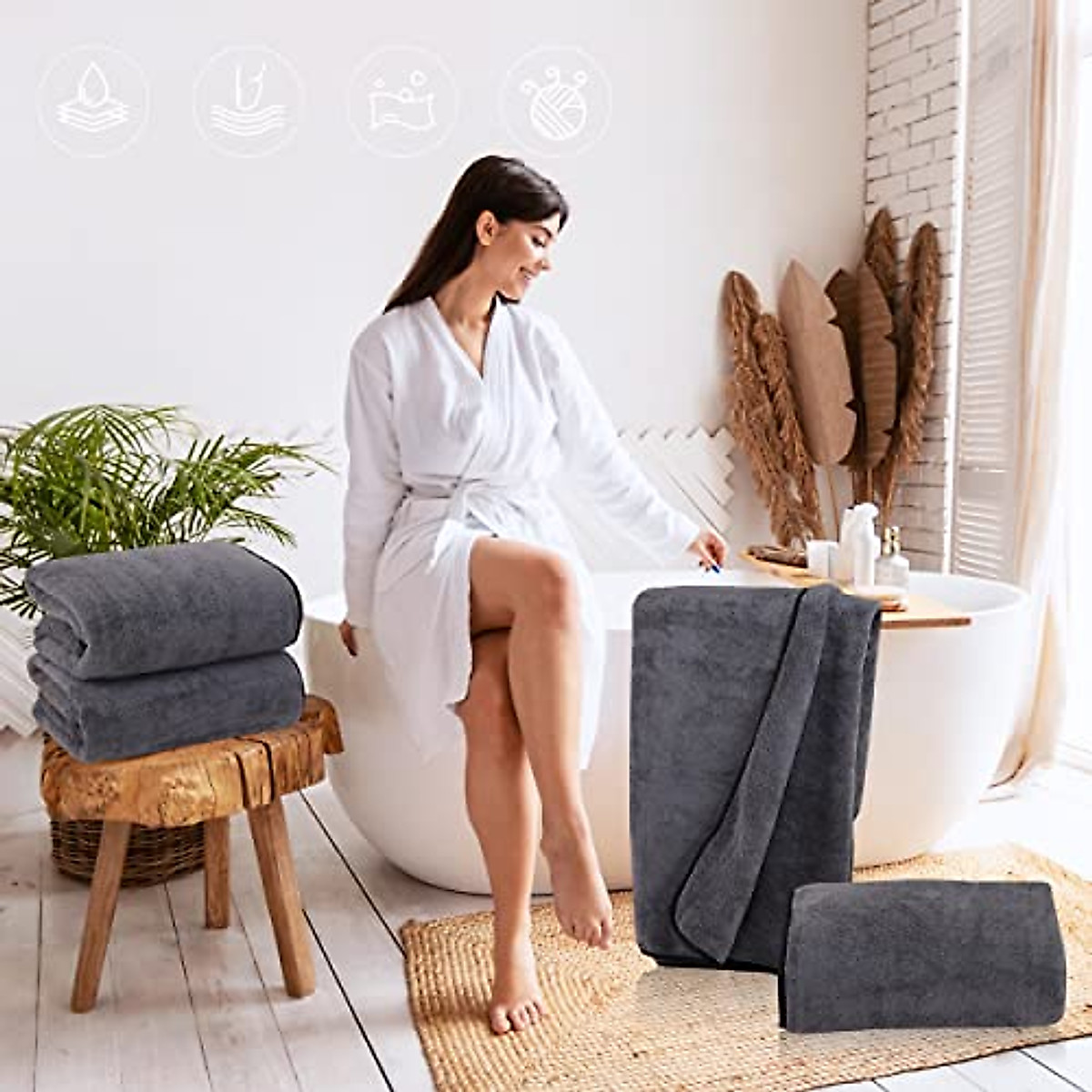 TENSTARS Silk Hemming Bath Towels for Bathroom Clearance - 27 x 55 inches - Light Thin Quick Drying - Soft Microfiber Absorbent Towel for Bath Fitness, Sports, Yoga, Travel, Gym - 2 Pack, Dark Grey