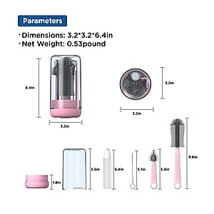 YOTIME Travel Baby Bottle Brush Set, Silicone Bottle Brush with Nipple Cleaner and Stand, Pink