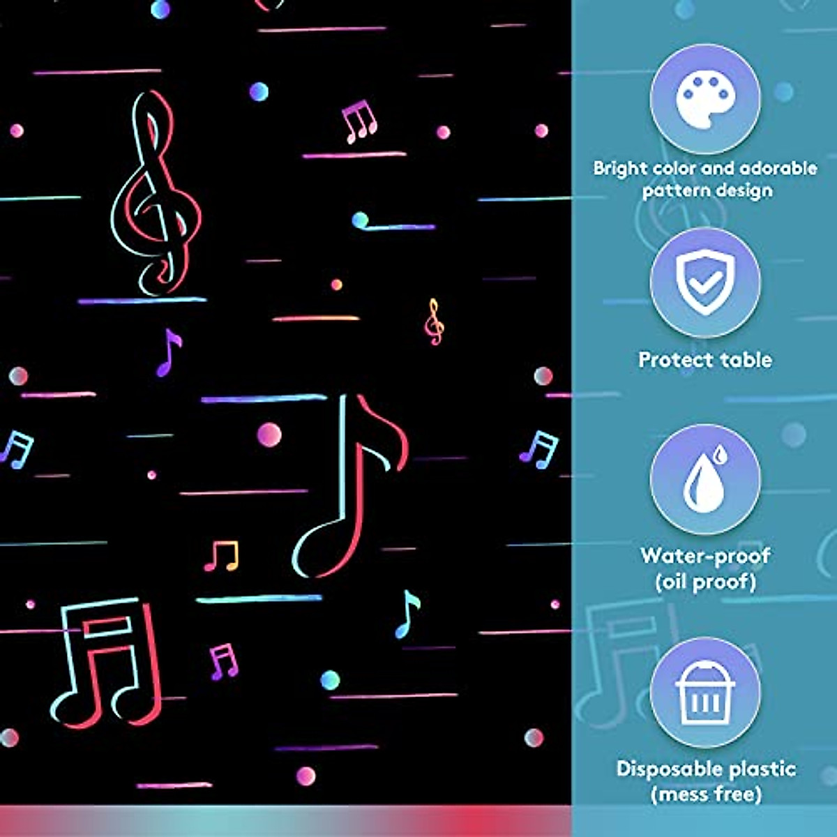 FZR Legend Music Tablecloth,Extra-Large 108”x 54”Disposable Music Table Cover, Ideal for Themed Musical Rockstar Birthday Party Supplies Decoration (1)