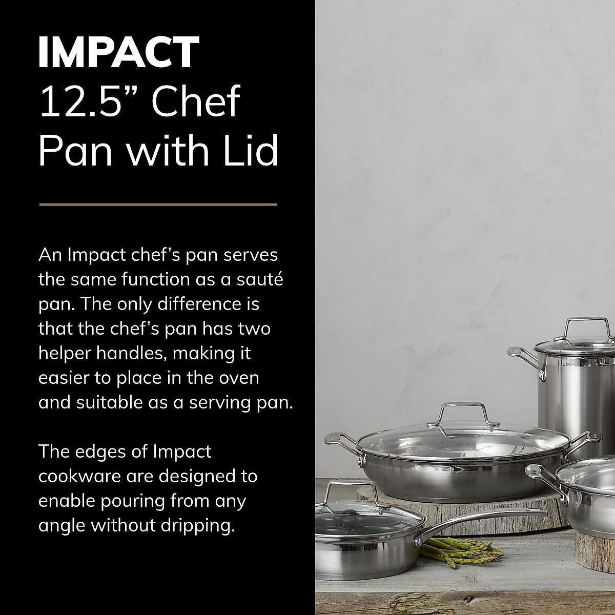 SCANPAN Impact 12.5” Chef Pan with Lid - Made of Durable 18/10 Stainless Steel - Dishwasher & Oven Safe