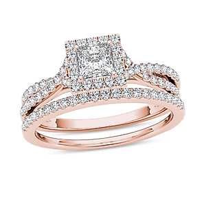 1.0 ct Princess Cut Engagement Rings For Women Vintage 2 pcs Bridal Rings Sets Wedding Rings 14K White Yellow Rose Gold Wedding Ring Set Twisted Promise Anniversary Rings For Her