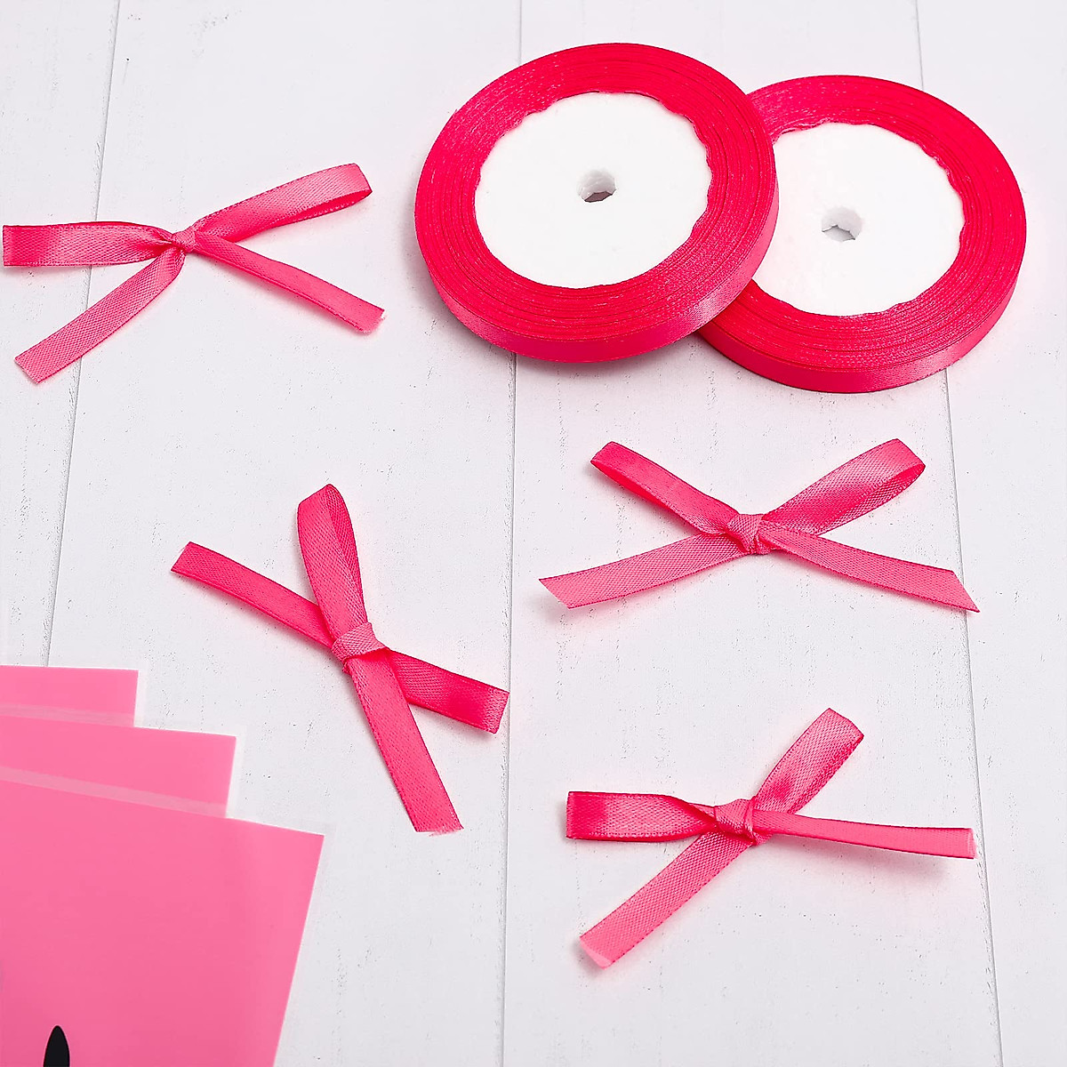 Whaline 100Pcs Watermelon Treat Bags Pink Green Candy Cellophane Bag 10.8 x 5 Inch Watermelon Plastic Goody Bags with Red Ribbon for Birthday Watermelon Party Favor Supplies Gift Summer Decoration