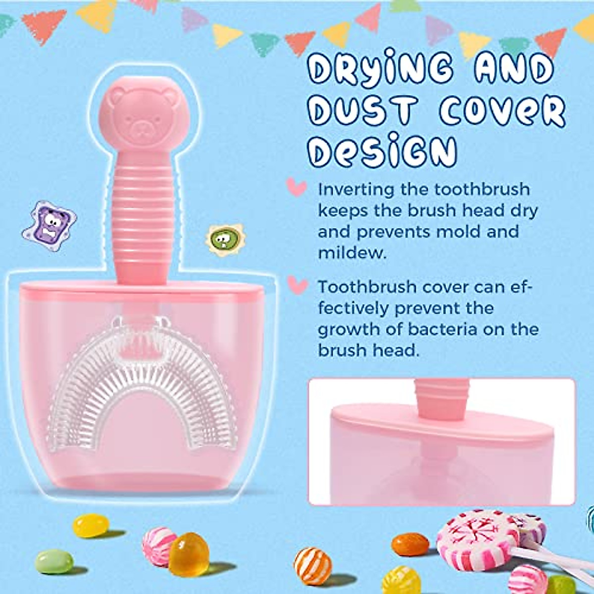 YOGINGO 2 Pack U Shaped Toothbrush Kids - Kids Toothbrushes with Food Grade Soft Silicone Brush Head, U-Type 360° Oral Cleaning Toothbrush with Cover Case, Toddler Toothbrush Age 2-6