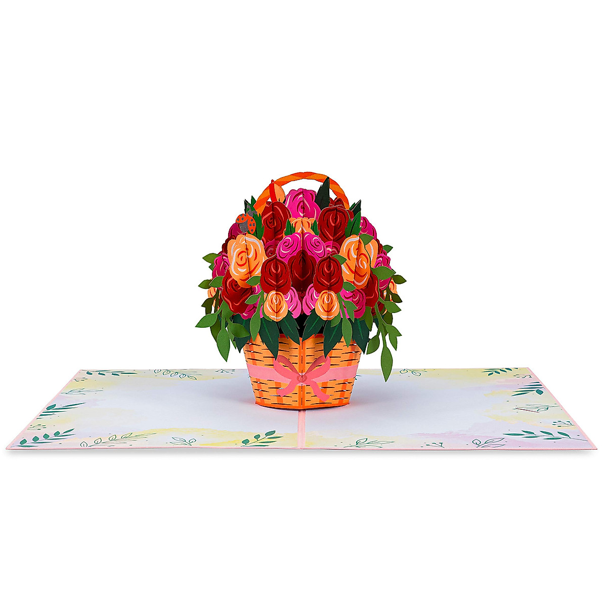 Paper Love 3D Rose Basket Romantic Pop Up Card, For Valentines Day, Mothers Day, All Occasions - 5" x 7" Cover - Includes Envelope and Note Tag