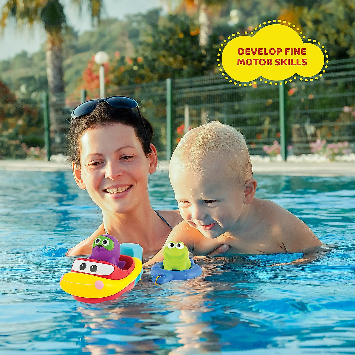 KiddoLab Bath Boat Toys for Toddlers - Pull and Go Toy Boat for Pool Playtime Floating Accessories - Bathtub Toys for 1,2,3 Years Old Babies and Kids.