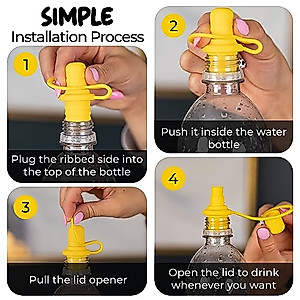 Lohalova Spill-Proof Water Bottle Spout Adapter for Kids - Water Bottle Adapter Toddlers and Adults - BPA Free Water Bottle Tops - Compact Silicone Sippy Cup Lids - 4 Pack Red Blue Green Yellow