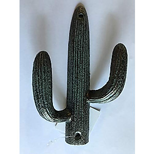 Set of 2 - Cactus Cast Iron Double Wall Hooks Wall Mounted for Home Office Use for Coats, Hats, Bags, Keys, Towels and Many More Rustic Green Color