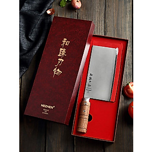 HEZHEN 7" Cleaver Knife, Composite Steel Chinese Kitchen Chef Knife, Clad Steel Butcher Knife, Padauk Wood Handle