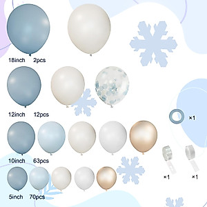 iLaFm 150Pcs Dusty Baby Blue Balloon Arch Garland Kit, Sand White Slate Fog Pastel Baby Blue Balloons Metallic Gold for Boy Baby Bridal Shower Birthday Wedding Party Decorations