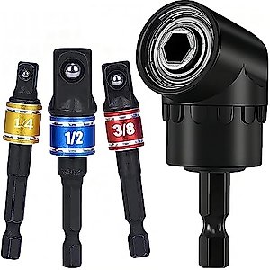 Impact Grade Socket Wrench Adapter Extension Set,3Pcs Hex Socket Adapter Bit+105° Right Angle Drill Attachment Bit Extension 1/4-inch Hex Drive Drill Bit Power Socket Screwdriver Set Holder Adaptor
