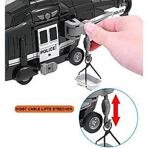 Liberty Imports Police Rescue Helicopter Friction Powered Toy Vehicle for Boys | Push and Go Chopper with Pretend Play Action Lights and Sounds