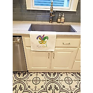 Caroline's Treasures WDK4663WTKT Yellow Mask Mardi Gras White Kitchen Towel Set of 2 Dish Towels Decorative Bathroom Hand Towel for Hand, Face, Hair, Yoga, Tea, Dishcloth, 19 X 25, White