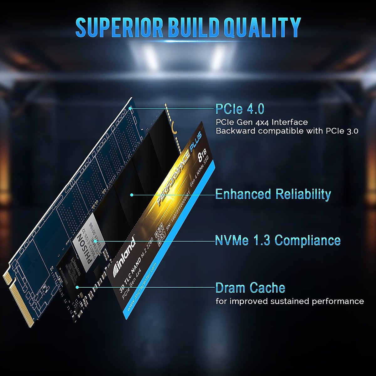 INLAND 8TB Performance Plus NVMe Internal Gaming SSD Solid State Drive - Gen4 PCIe, M.2 2280, DRAM Cache, 176-Layer TLC 3D NAND Flash, Up to 7000MB/s
