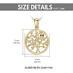 14k Solid Gold Tree of Life Necklaces for Women - owl Moissanite Necklaces Gold Jewelry Present for Wife Girlfriend Mother-1087