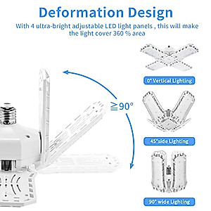 Mutois LED Garage Light, 2-Pack Garage Lights Ceiling LED Shop Light 100W Deformable Garage Lights Bulb E26/E27 6500K LED Garage Lighting, Garage Lights for Garage Workshop Basement Warehouse Barn