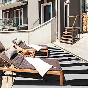 Pcinfuns Plastic Straw Rug,Patio Rugs RV Camping Rug Reversible Mat,6'x9' Large Floor Mat and Rug for Outdoor,Black and White Stripes