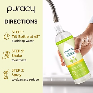 Puracy Everyday Surface Cleaner - Just Add Tap Water to Make 16 Ounces of Natural Household Cleaner - Streak-Free Multi-Surface Cleaner, Nontoxic, Organic Lemongrass, 16 Ounce Spray Bottle (2-Pack)