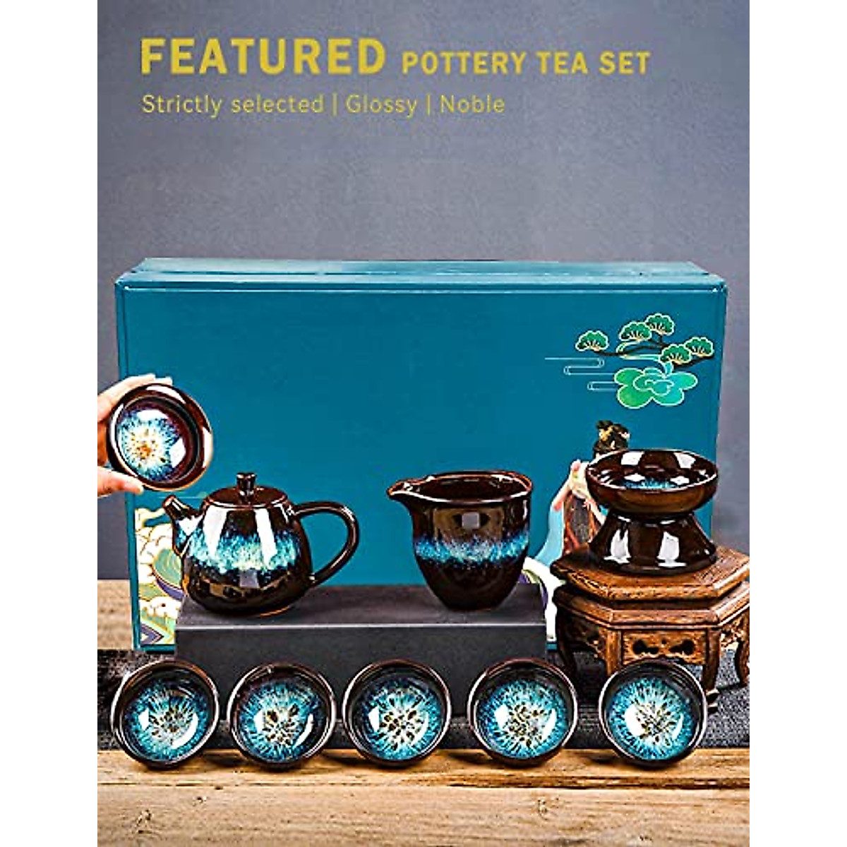VotraSant Chinese Tea Set, Portable Teapot Set with 1 Teapot, 6 Tea Cups, 1 Gongdao Mug, 1 Tea Filters, Portable All in One Gift Box for Travel,Home,Gifting,Outdoor and Office