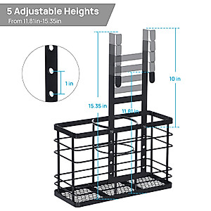 Wetheny Hair Tool Organizer - Hair Dryer Holder 5 Adjustable Height,Bathroom Organizer Cabinet Door/Wall Mounted for Hair Dryer,Curling Iron,Hair Straightener,Brush（Black）