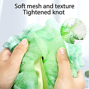 LYFONDYI Shower Puff Bath Sponge Shower Loofahs for Body wash Color Pouf Ball Exfoliating Body Scrubber Set of 3(Red & Green & Blue)