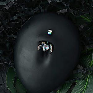 CM Crareesi Mania Navel Piercing Jewelry 14G Bat Belly Button Ring 316L Stainless Steel 10mm Belly Ring Rainbow Belly Button Piercing Jewelry for Halloween