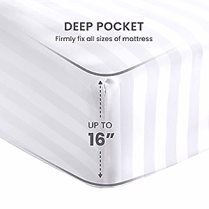CUSTOMER DELIGHT Luxury 100% Egyptian Cotton Sheets 1000 Thread Count 4 Piece Extra Deep Pocket Bed Sheet Set Sateen Stripe (King, White)
