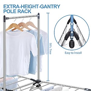 APEXCHASER Clothes Drying Rack, Foldable 2-Level Drying Racks with High Hanger, Metal Laundry Stand with Height-Adjustable Gullwings