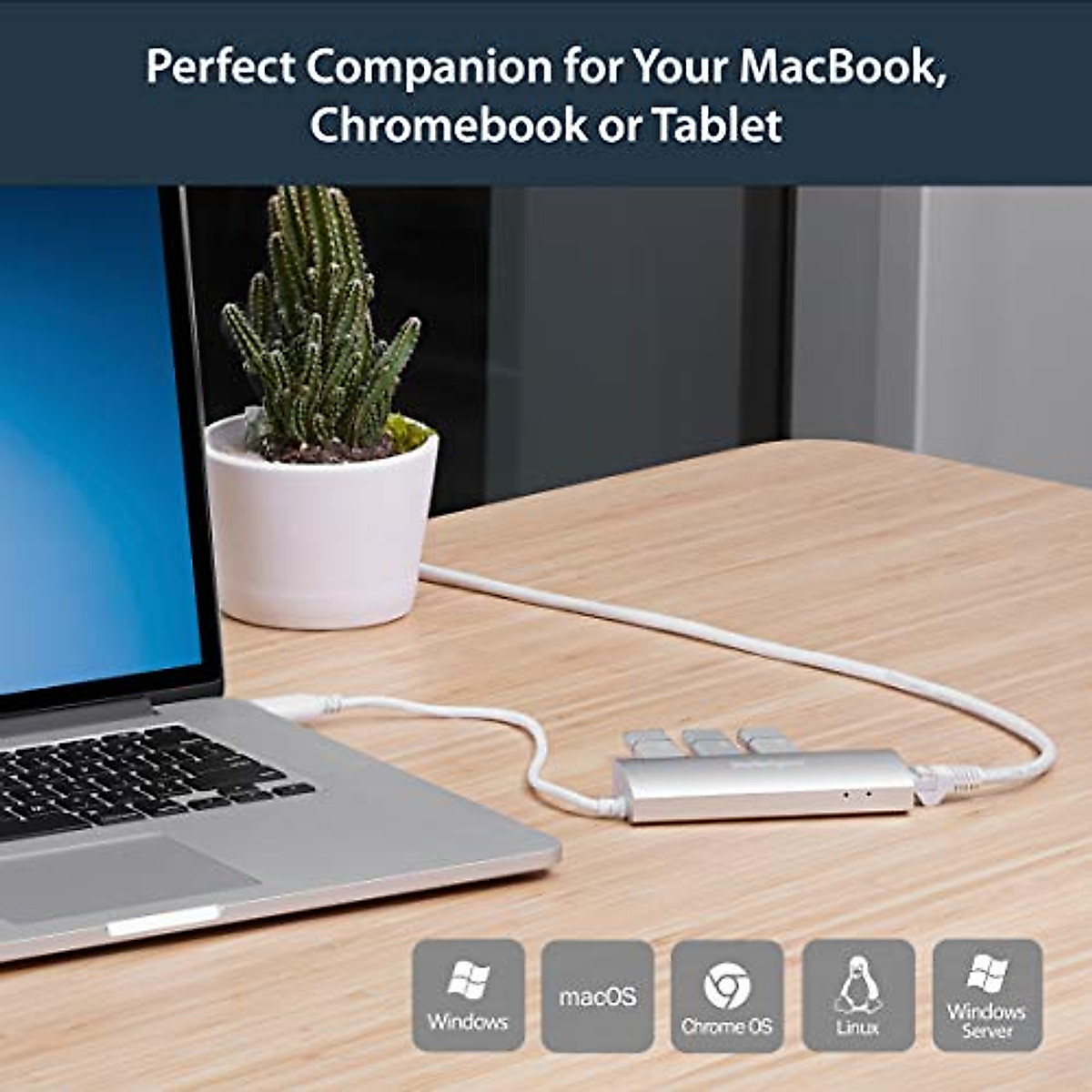 StarTech.com 3-Port USB Hub with Ethernet, 3x USB-A Ports, Gigabit Ethernet, USB 3.2 5Gbps, Bus-Powered, Portable Laptop Hub