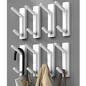 YIGII Utility Hooks/Adhesive Hooks for Hanging, Damage Free Hanging Wall Hooks with Adhesive Strips, Removable Wall Hooks Heavy Duty in Living Spaces, 8 Plastic White Hooks and 8 Adhesive Strips