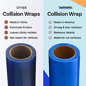 Crash/Collision Wrap, 36 inch x 200 feet, Blue Collision Wrap for Damaged Vehicles & Car Windows, Self Adhesive Broken Window Cover for Cars, Clean Removal Plastic Wreck Film, Made in USA
