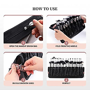 DUcare Makeup Brush Organizer 30pcs Folding Travel Professional Makeup Brushes Case Bag Stand-up Cosmetic Bag Artist Storage Bag (Only Bag)