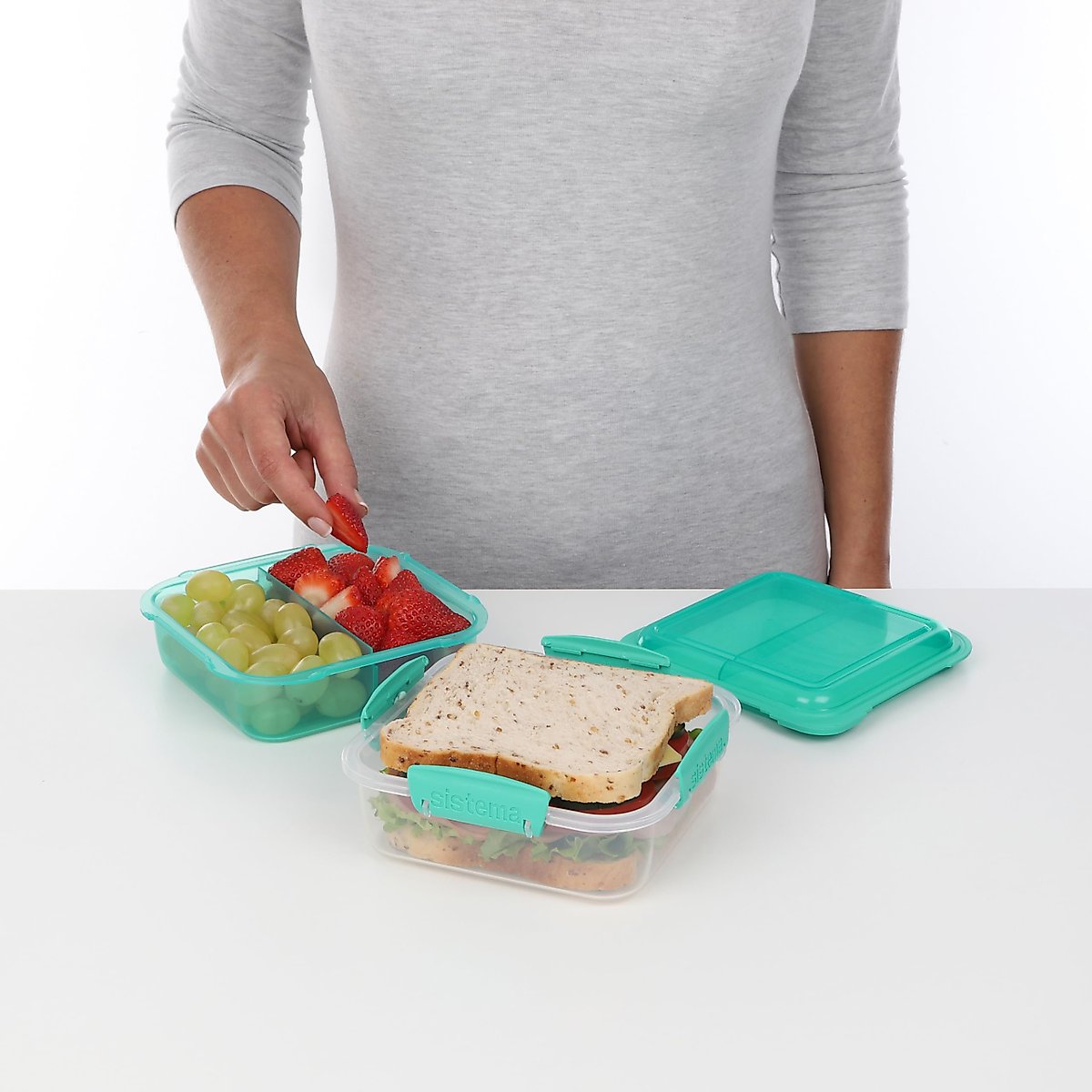 Sistema 1.24L Lunch Stack Square to Go Assorted Colours, Polypropylene, 1.24 Litre