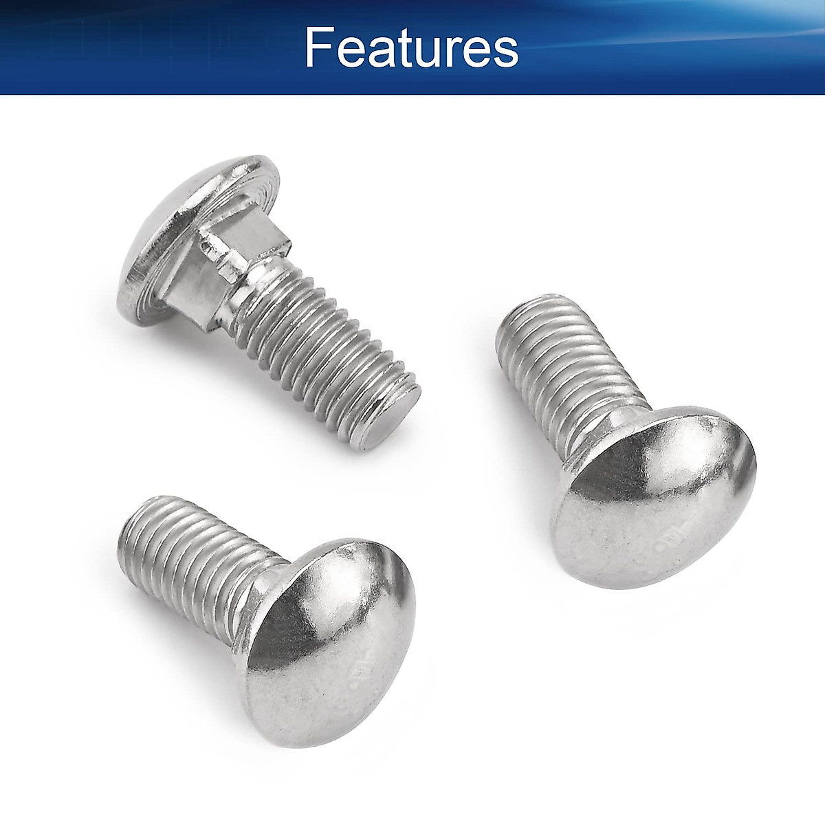 Yinpecly 12Pcs M10×25mm 1.5mm Pitch Length 304 Stainless Steel Round Domed Head Square Neck Carriage Bolts Silver Tone