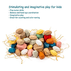 JumpOff Jo - 36 Piece Wooden Balancing Blocks & Stacking Stones Set - Montessori Toys for Toddlers - Sensory Building Stones, Educational & Natural Toys for Kids