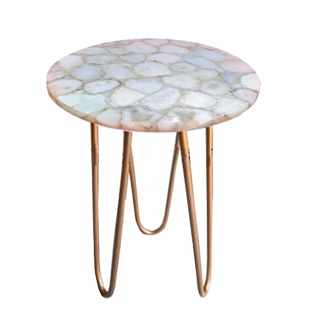 15" Inch Round White Agate Coffee Table with Hair Pin Style Metal Base, Agate Table Top, Agate Round Coffee Table, Agate Side Table Home Decor