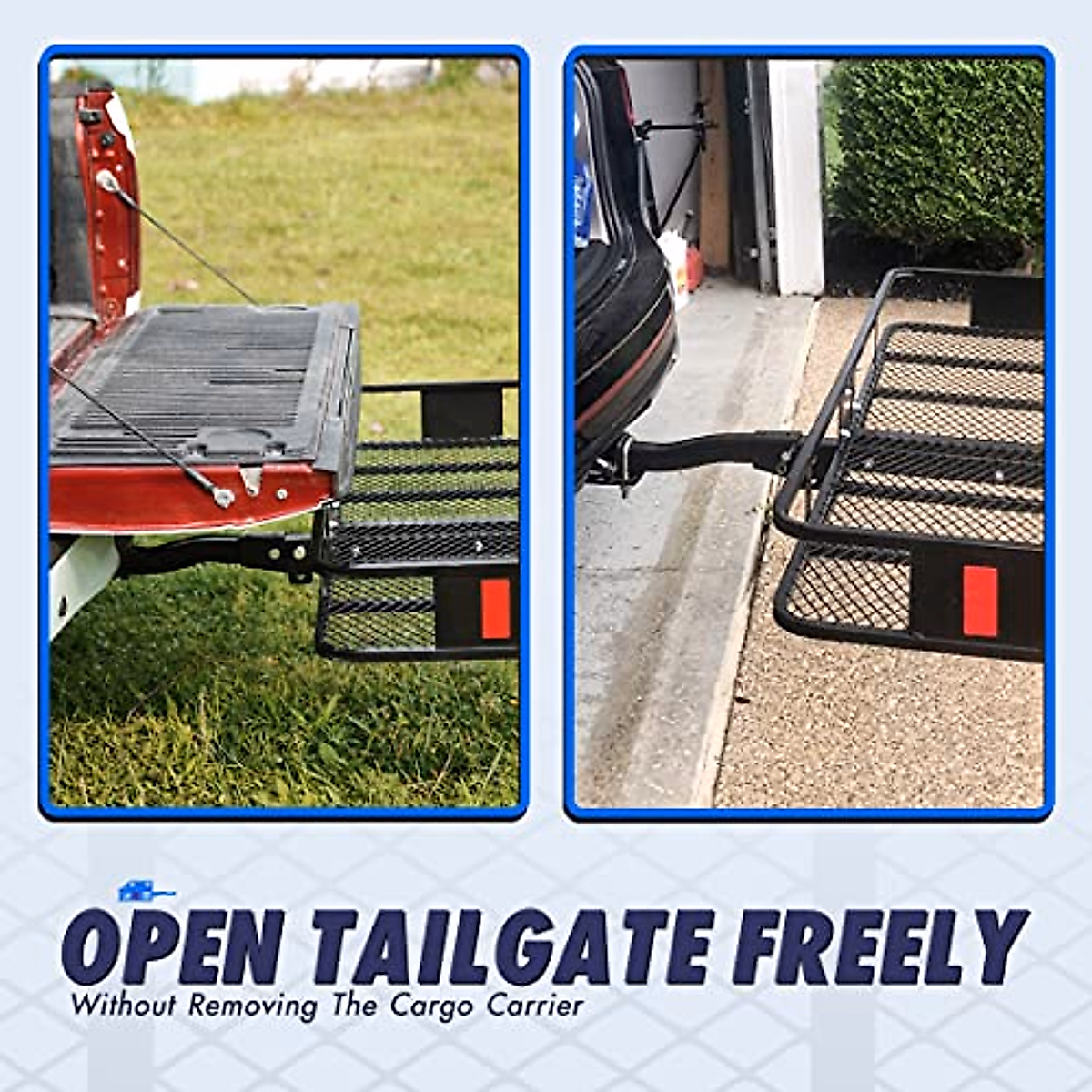 KING BIRD Folding Hitch Cargo Carrier 60x24x6 with 18 Cuft Waterproof Bag & Hitch Stabilizer& Ratchet Straps Fits to 2'' Receiver,550LBS Capacity Cargo Basket | Trailer Tow Hitch Cargo Carrier