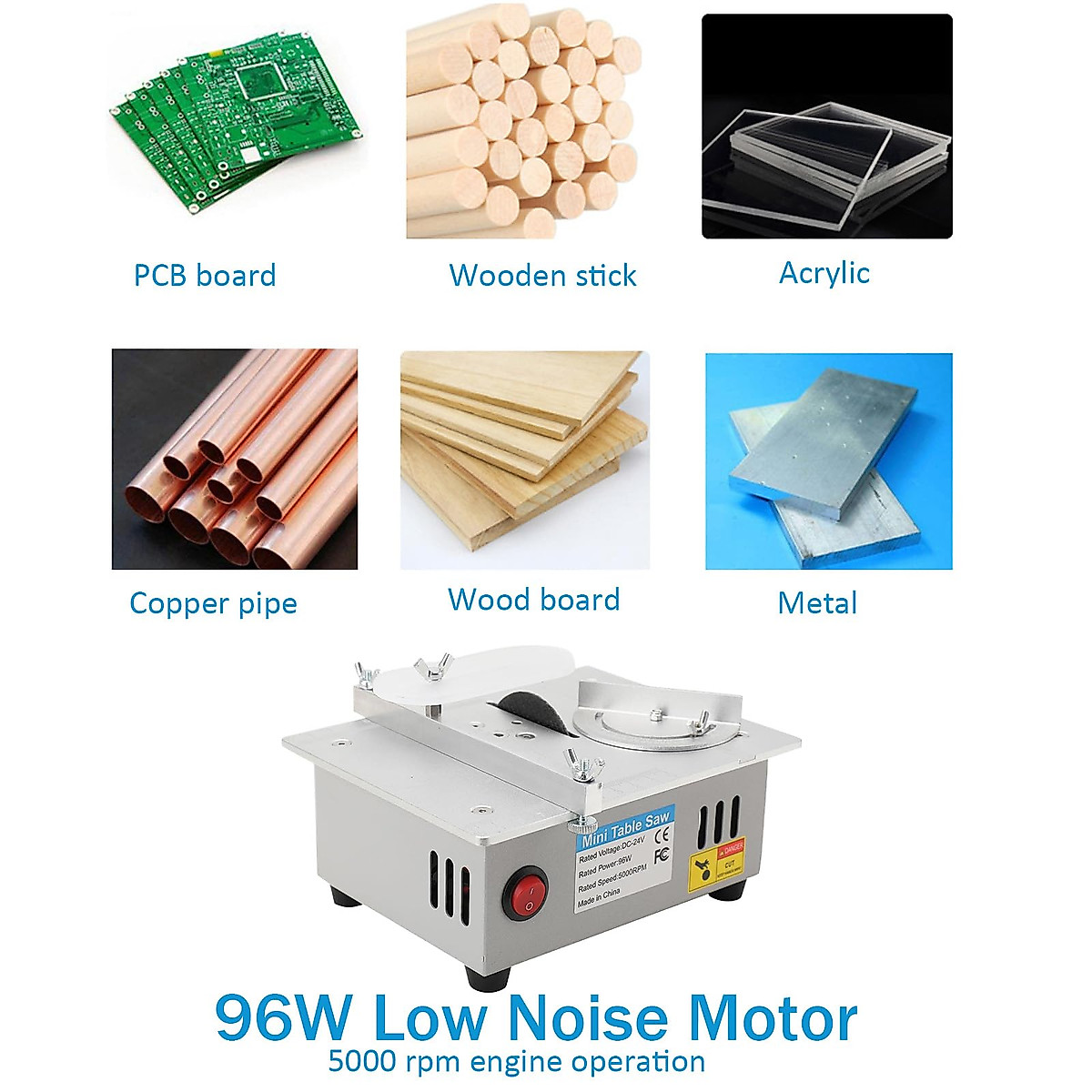 Mini Table Saw, Small Precision Craft Table Saw 7-Speed Adjustable, 96W 5000RPM Desktop Electric Saw Cutter, 1/2" Adjustable Cut Depth, for DIY Woodworking Metal Plastic Acrylic Cutting