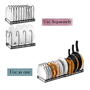 KLEVERISE 10 Dividers Expandable Pot Pan Organizer Rack Storage Under Cabinet– Heavy Duty Cast Iron Adjustable DIY Pot Pan Rack - Space Saving Pot Pan Lid Holders
