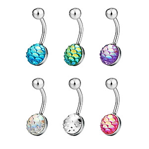 COTTVOTT 5-10pcs 14G Stainless Steel Belly Button Rings Womens Navel Piercing Body Jewelry (6pcs-Fish Scales Crystals-Mix)