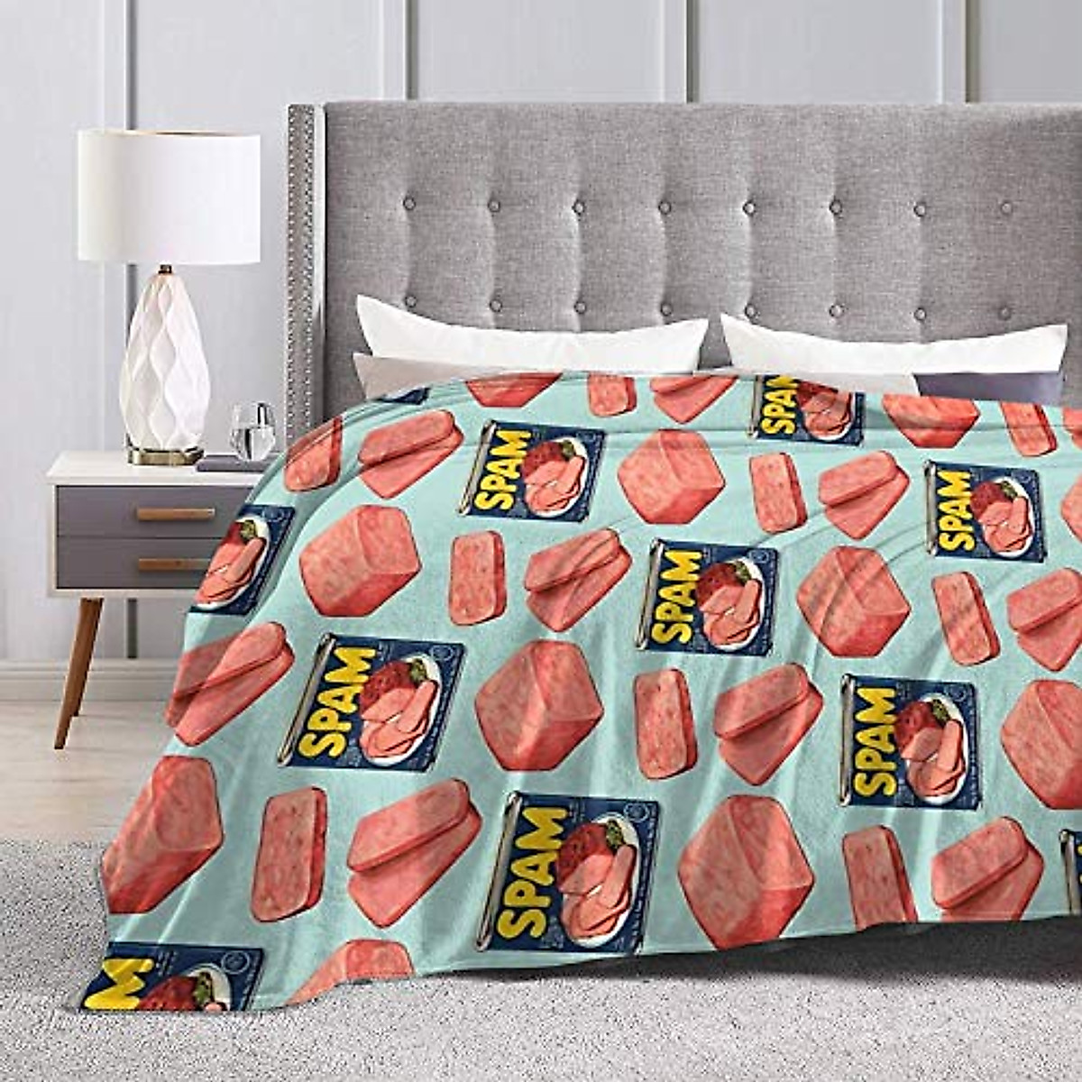 Zblin Spam Pattern Blue Throw Boutique Blankets Soft Comfortable Plush Microfiber Flannel Blanket 50"X40"Inch