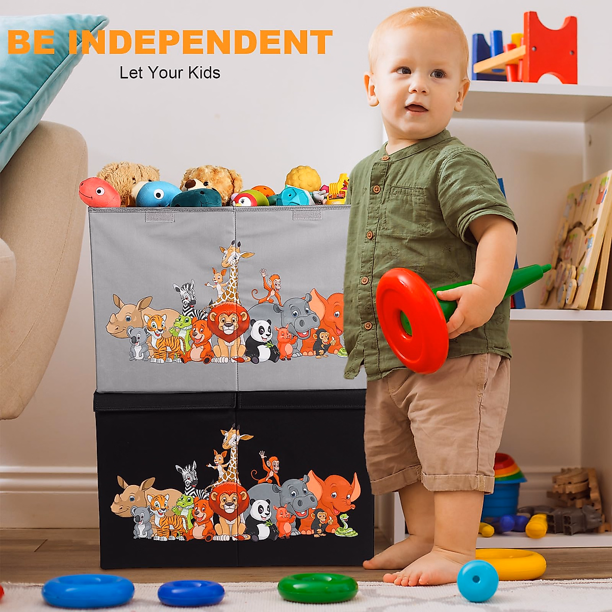 SiliFine 3 Pcs 24.5 x 12 x 16'' Large Toy Box Storage with Lid 2 Compartments Handles Toy Storage Chest for Kids Collapsible Sturdy Foldable Organizer for Boys Girls Nursery Playroom Bedroom