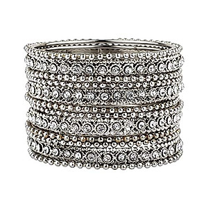 Efulgenz Boho Oxidized Bangles CZ Crystal Metal Indian Bracelet Bangle Set Jewellery for Women
