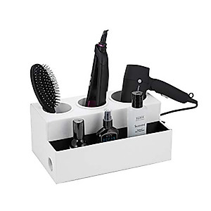 JACKCUBE Design Hair Dryer Holder Hair Styling Product Care Tool Organizer Bath Supplies Accessories Tray Stand Storage Bathroom Vanity Countertop with 3 Holes (White) – :MK154D