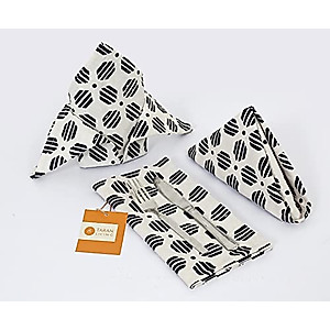 Taran Geometric Beige Print Cotton Dinner Napkins Set of 12 | 18x18 Inches | 100% Natural, Reusable Linens for Dinner, Events, Weddings