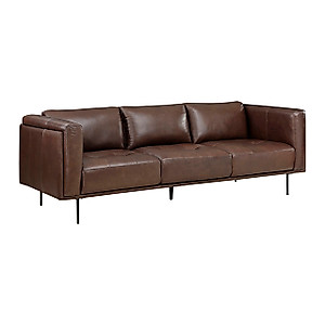 Lexicon Leather Couch, Top Grain Leather Sofa, Modern Couch, Oversized Sofa with Solid Wood Frame and Metal Legs, Couch Leather Sofas for Living Room, Bedroom, Office, 3-Seater Couches, Brown