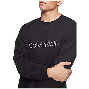 Calvin Klein Men's Relaxed Fit Logo French Terry Crewneck Sweatshirt, Black Beauty, Small