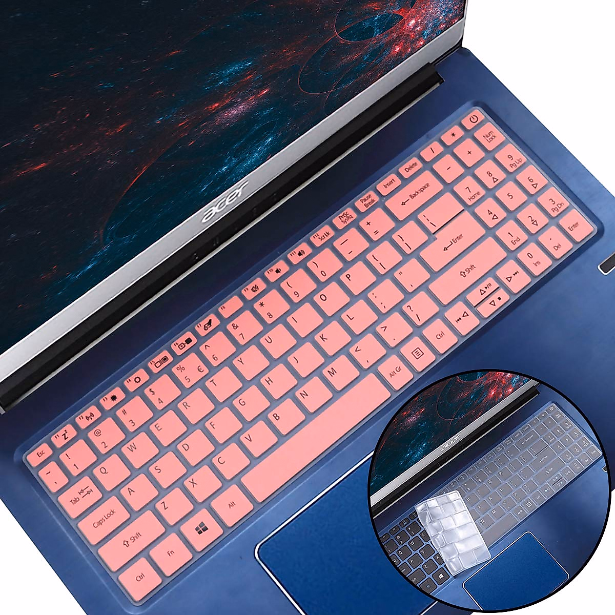 2PCS Keyboard Cover for 15.6” Acer Aspire 5 Slim Laptop A515-55 A515-55T A515-55G A515-43 A515-44G A515-54 A515-54G, Acer Aspire 3 A315/Swift 3 SF315,15.6 inch Protective Skin-Pink+Clear
